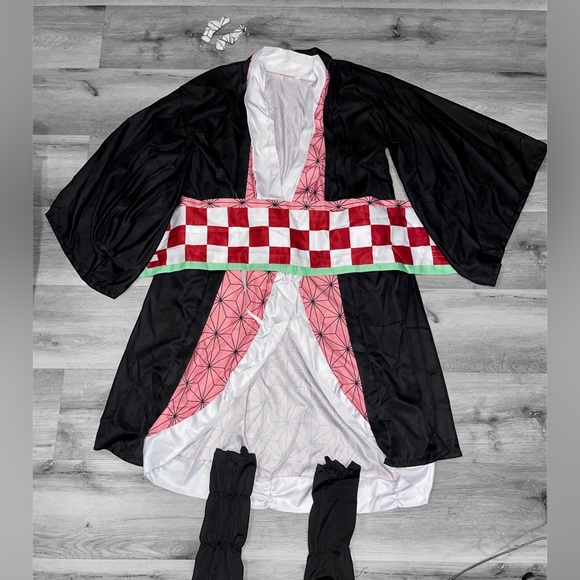 Dresses | Demon Slayer Nezuko Costume Black Coat Pink Dress Belt ...